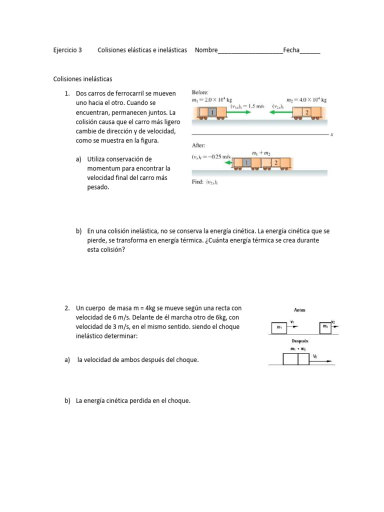 Ejercicio 3 Colisiones Elásticas e Inelásticas | PDF