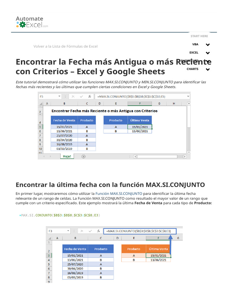 Encontrar La Fecha Más Antigua o Más Reciente Con Criterios - Excel y Google Sheets - Automate ...