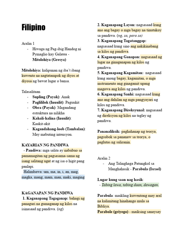 Reviewer Fil MAPEH | PDF