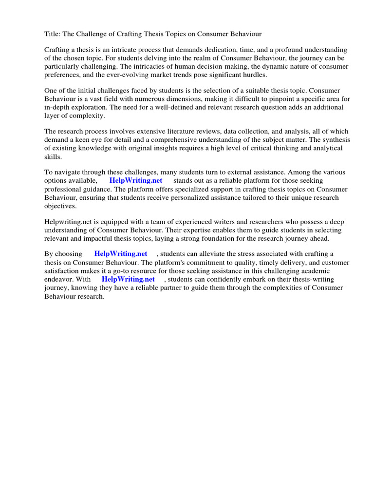 Thesis Topics On Consumer Behaviour | PDF | Consumer Behaviour | Behavior