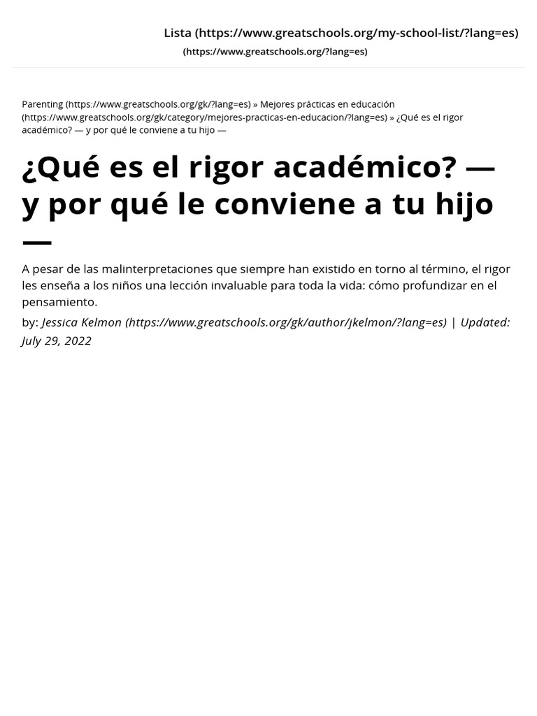 ¿Qué Es El Rigor Académico y Por Qué Le Conviene A Tu Hijo - GreatSchools | PDF | Aprendizaje ...