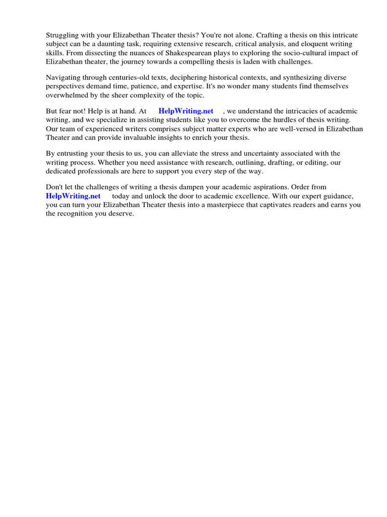 Elizabethan Theater Thesis | PDF | Theatre | William Shakespeare
