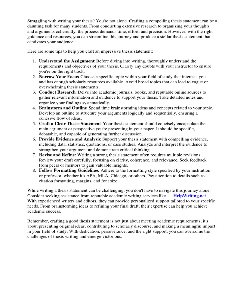 Tips On Writing Good Thesis Statements | PDF | Essays | Thesis Tips On Writing Good Thesis Statements | PDF | Essays | Thesis