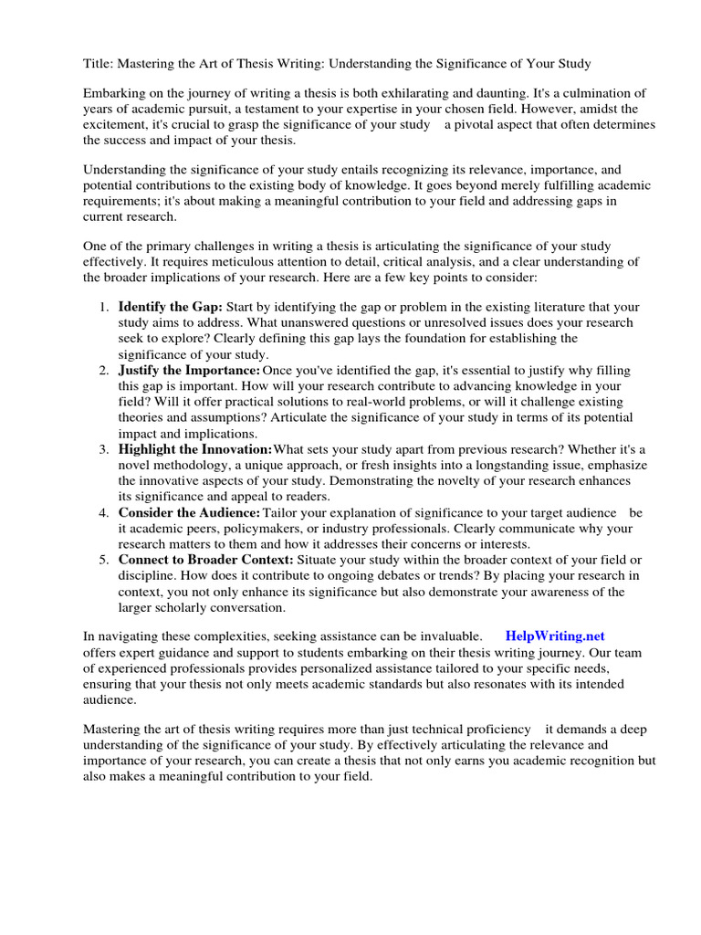 How To Write Thesis Significance of The Study | PDF | Thesis ...