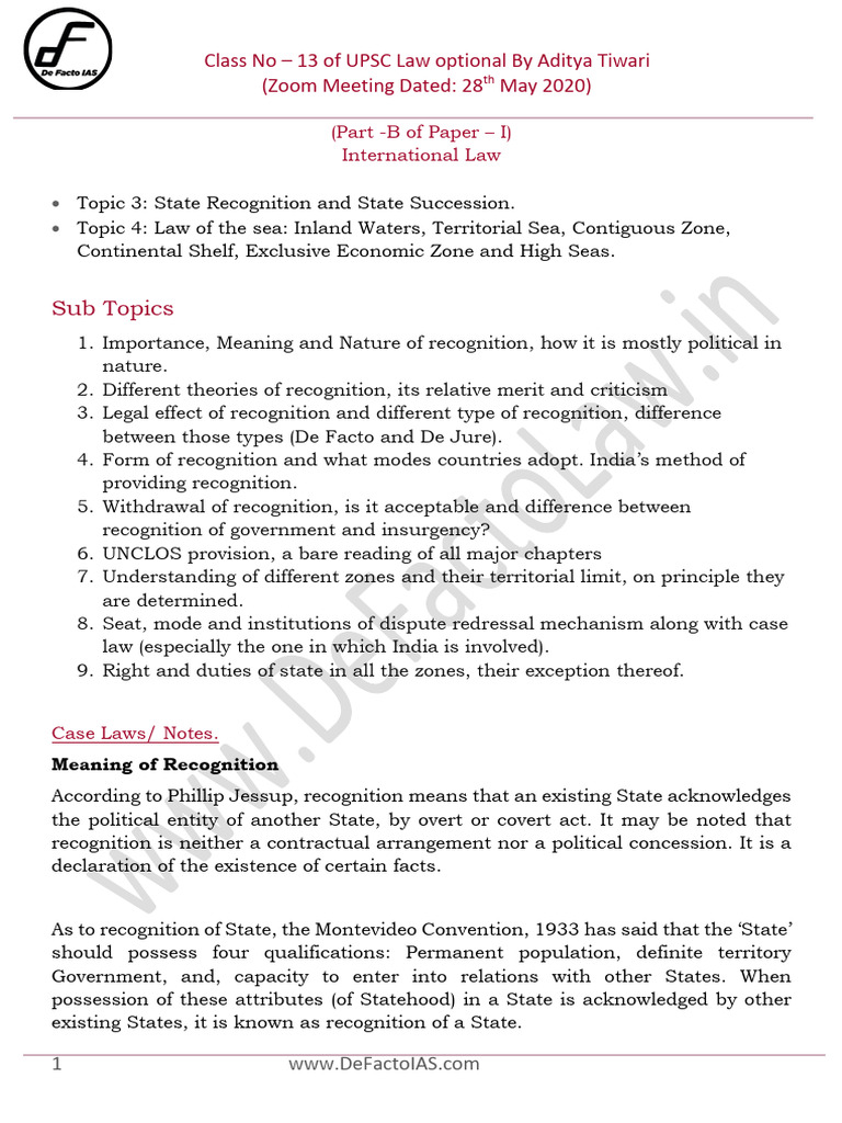 Lecture 13 Recognition and Law of Sea | PDF | Territorial Waters | United Nations Convention On ...