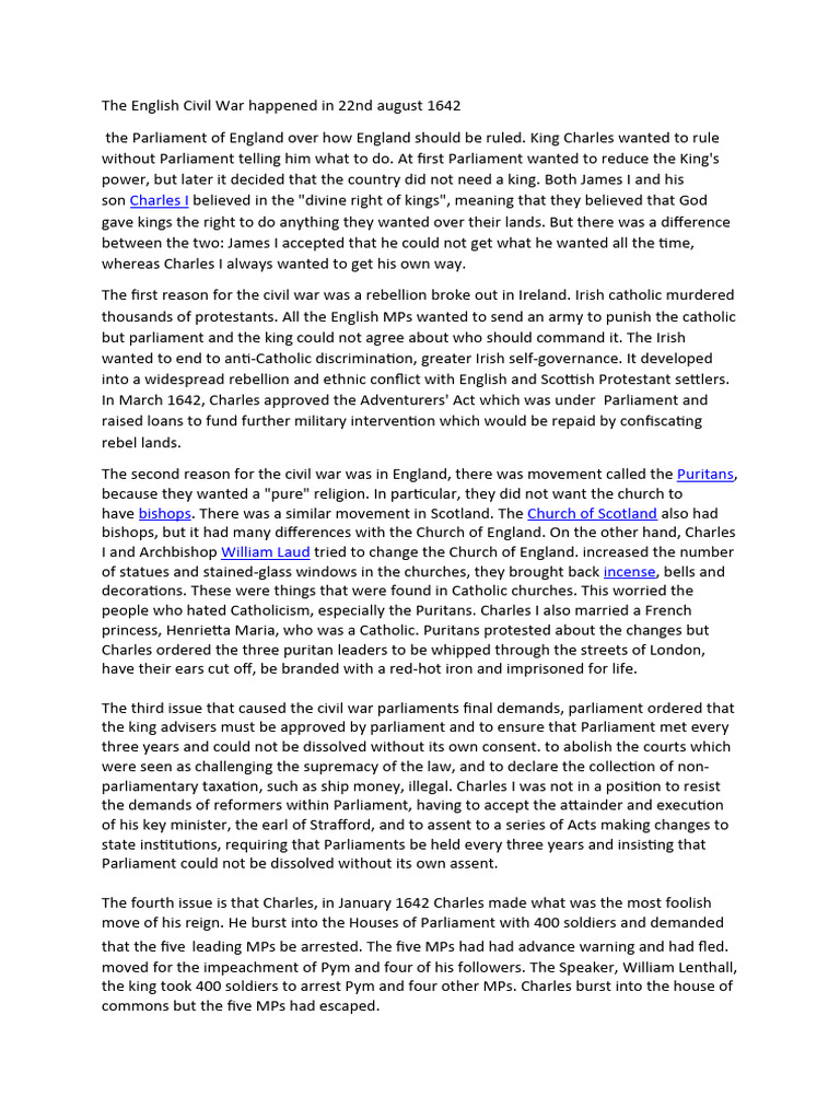 Essay On Civil War | PDF | English Civil War | United Kingdom