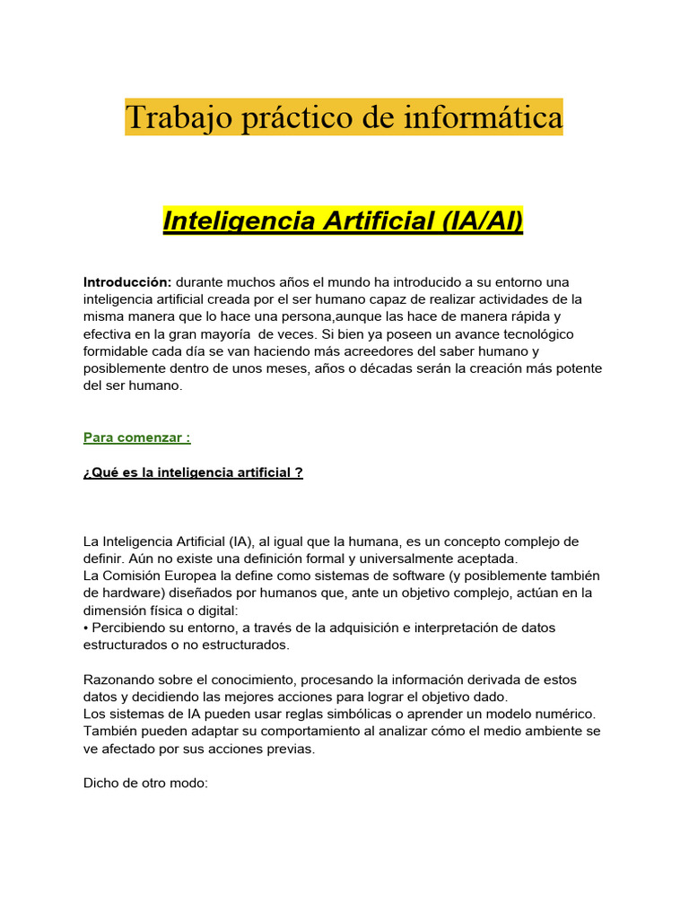 Informe de Inteligencia Artificial | PDF | Inteligencia artificial ...