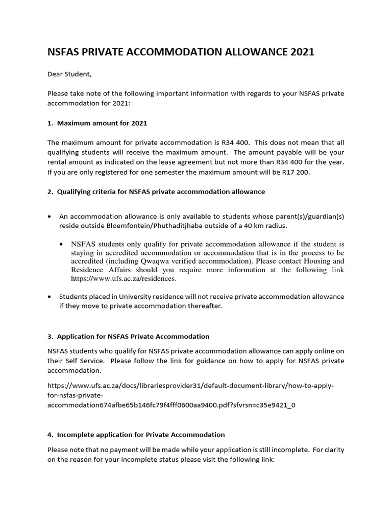 Nsfas Private Accommodation For 2021 | PDF