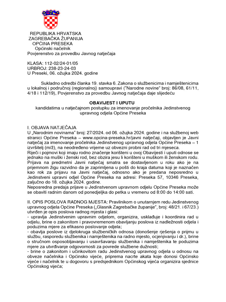 Obavijest I Uputa 1 | PDF