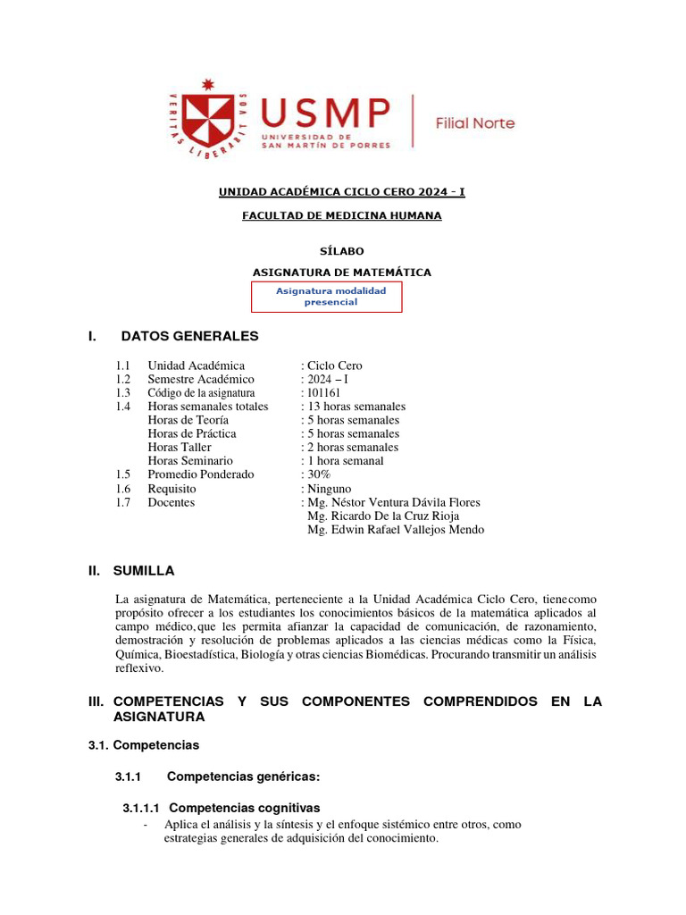 Sílabo Matemática Ciclo Cero 2024-I | PDF | Ecuaciones | Funcion ...