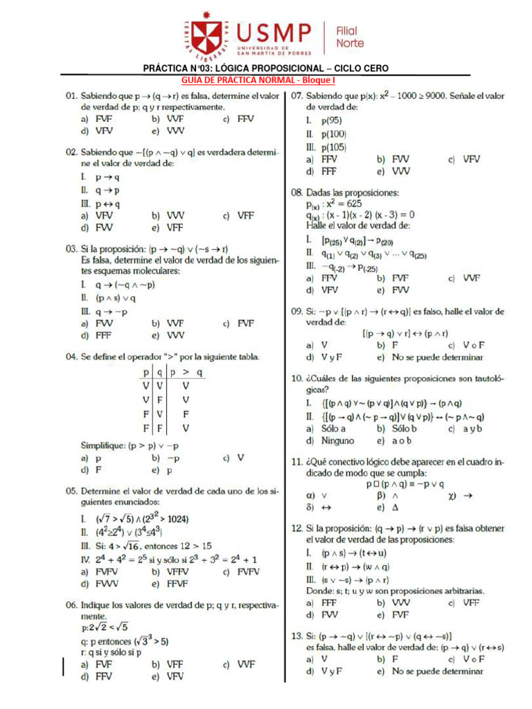 Práctica N°03 Lógica Proposicional | PDF
