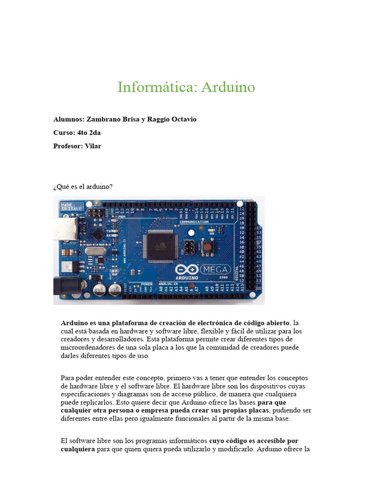 Informatica Arduino | PDF | Arduino | Inteligencia artificial