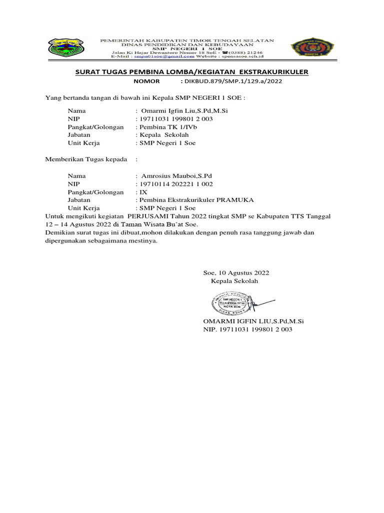 Surat Tugas Kegiatan Ekstrakurikuler | PDF Surat Tugas Kegiatan Ekstrakurikuler | PDF