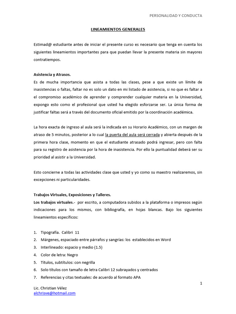 Lineamientos para Estudiantes Universitarios | PDF