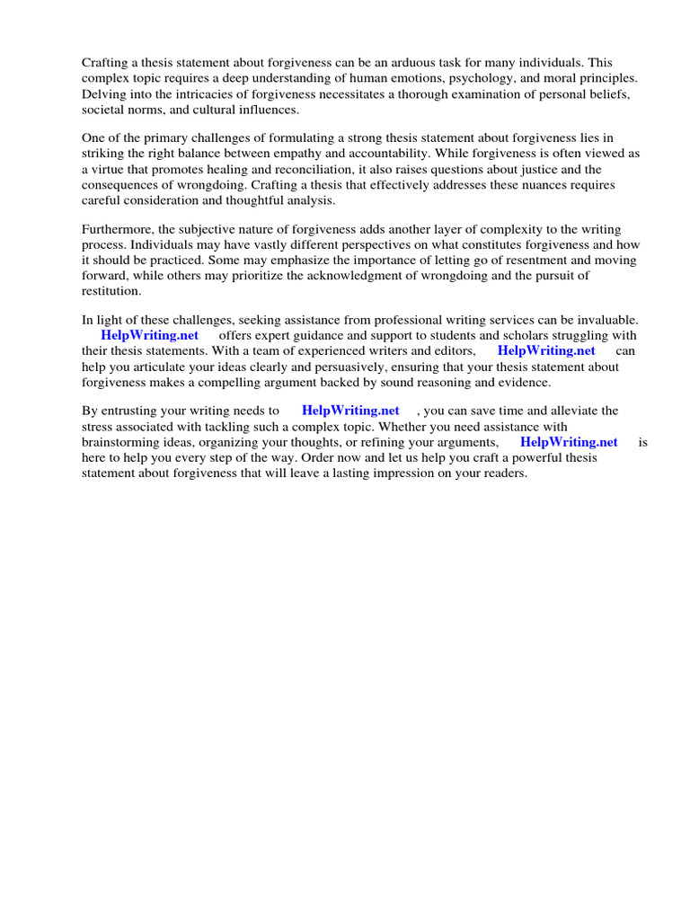 Strong Thesis Statement About Forgiveness | PDF | Forgiveness | Essays