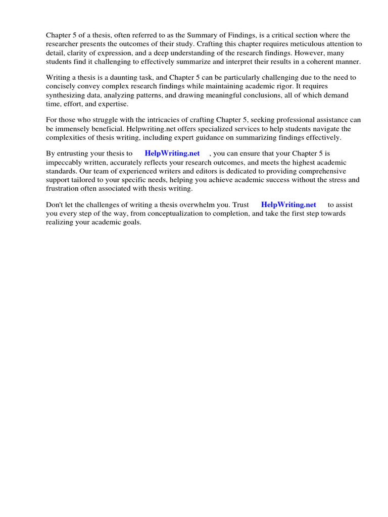 Chapter 5 Thesis Summary of Findings | PDF | Qualitative Research | Thesis