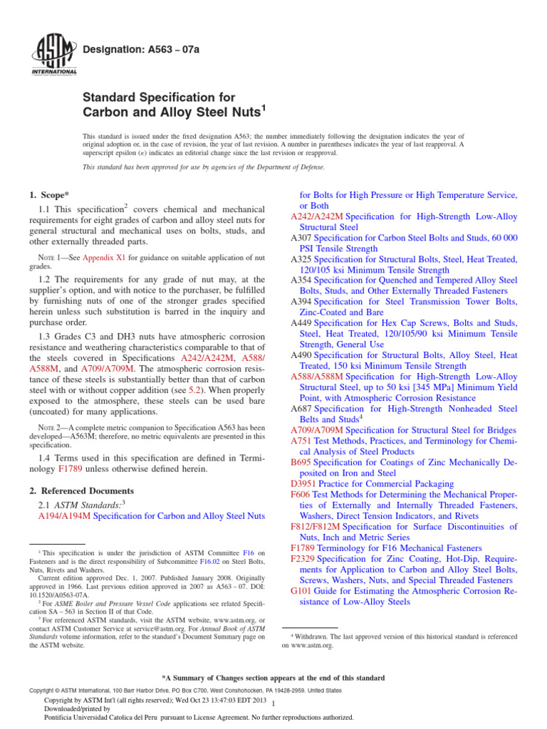 ASTM A563 Tuercas de Aleacion Acero y Carbono | PDF | Screw | Steel