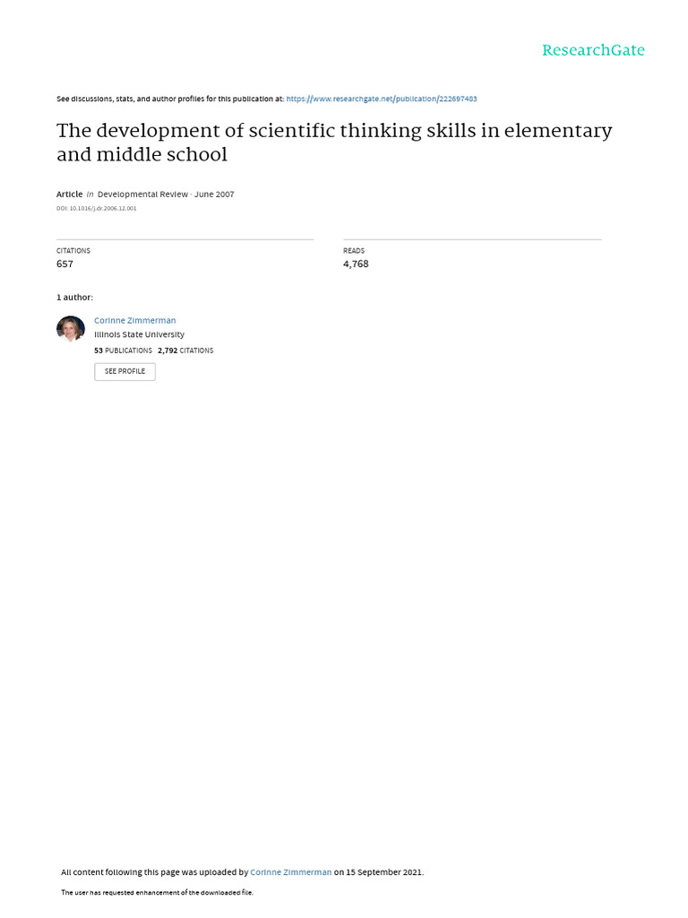 The Development of Scientific Thinking Skills in e | PDF | Experiment ...