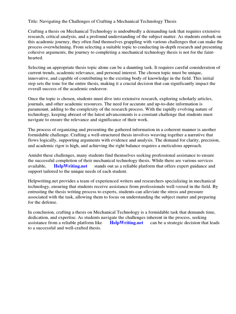 Thesis Topics for Mechanical Technology | PDF | Thesis | Engineering