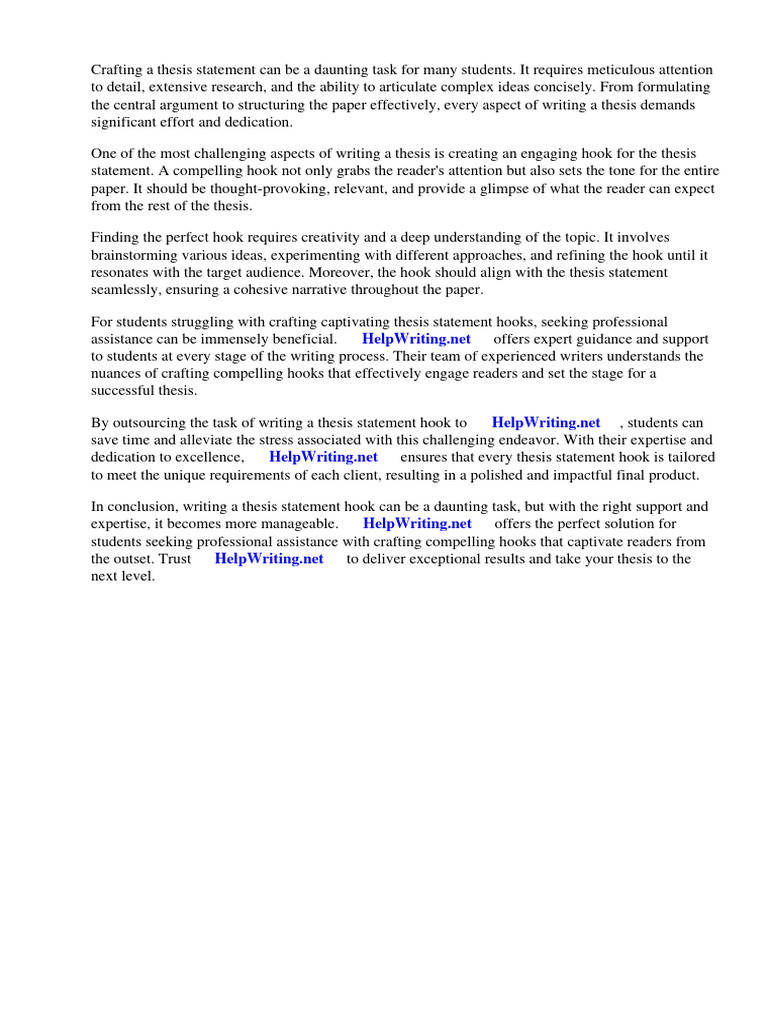 Thesis Statement Hooks | PDF | Essays | Reading Comprehension
