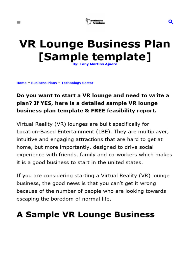 VR Lounge Business Plan [Sample Template] - ProfitableVenture | PDF ...