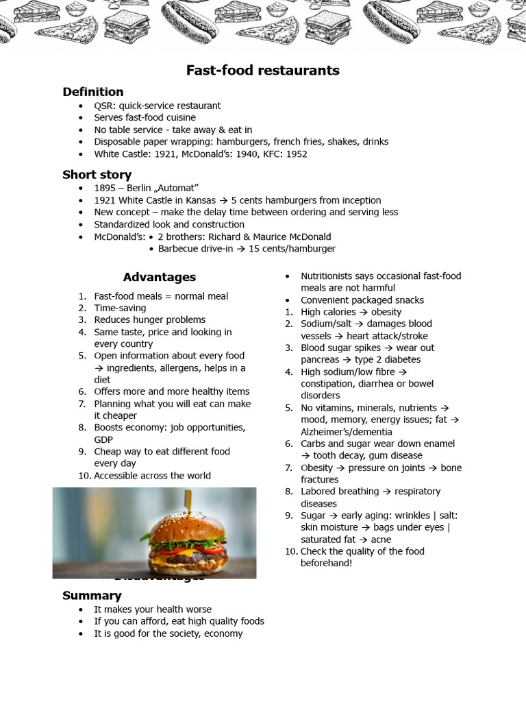 Fast food handout | PDF | Fast Food | Nutrition