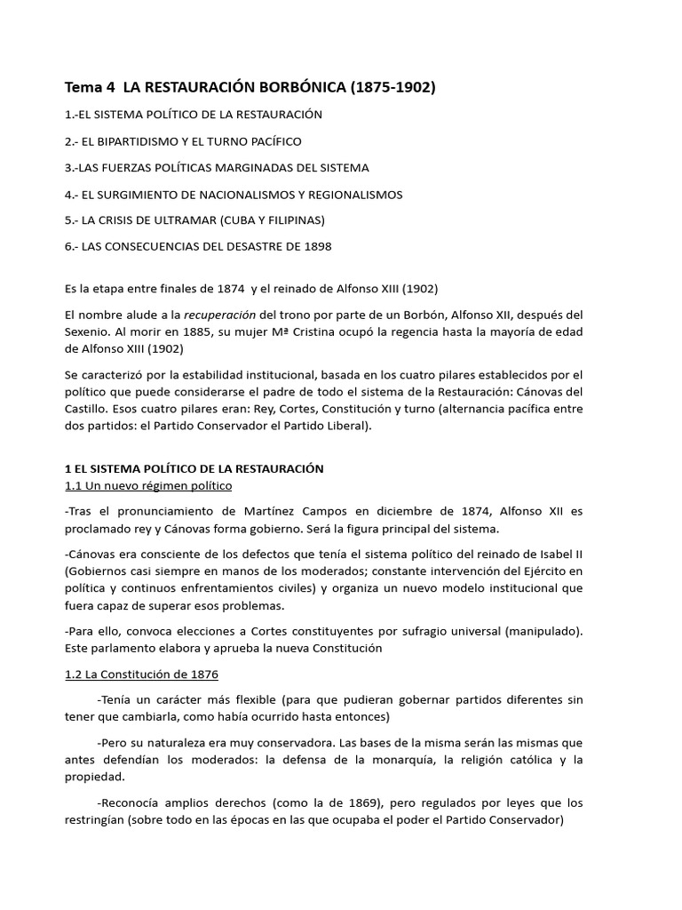 Tema 4 - La Restauración Monárquica | Descargar gratis PDF | Anarquismo | España