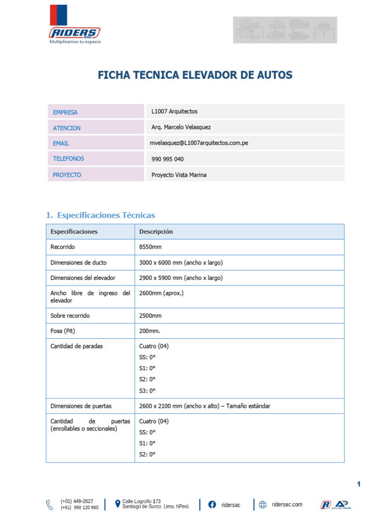 Anexo 2 - Ficha Tecnica Elevador de Autos | Descargar gratis PDF | Vehículos
