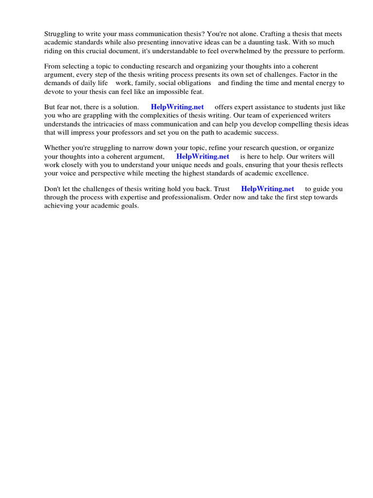 Mass Communication Thesis Ideas | PDF | Thesis | Communication