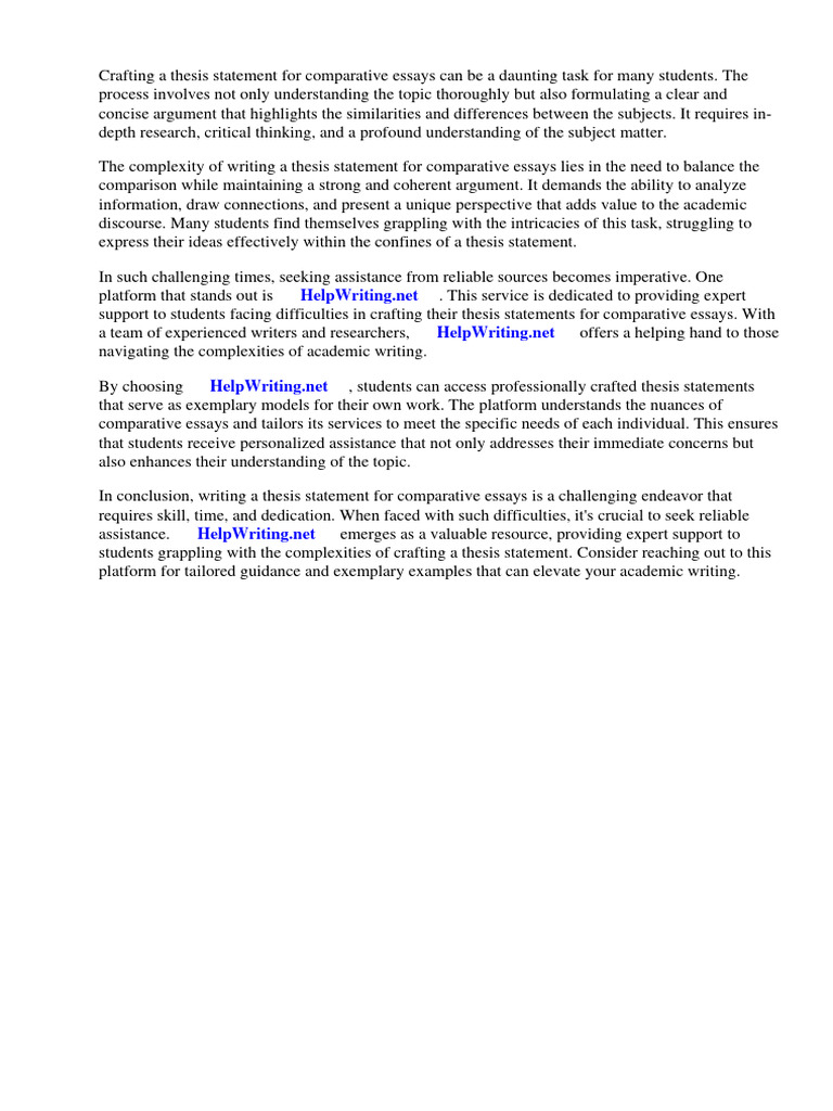 Thesis Statement Examples For Comparative Essays | PDF | Essays | Thesis