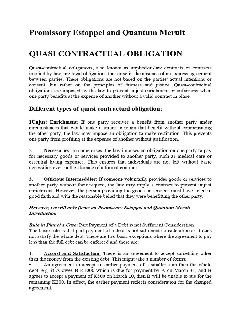 Promissory Estoppel & Quantum Meruit | PDF | Estoppel | Private Law