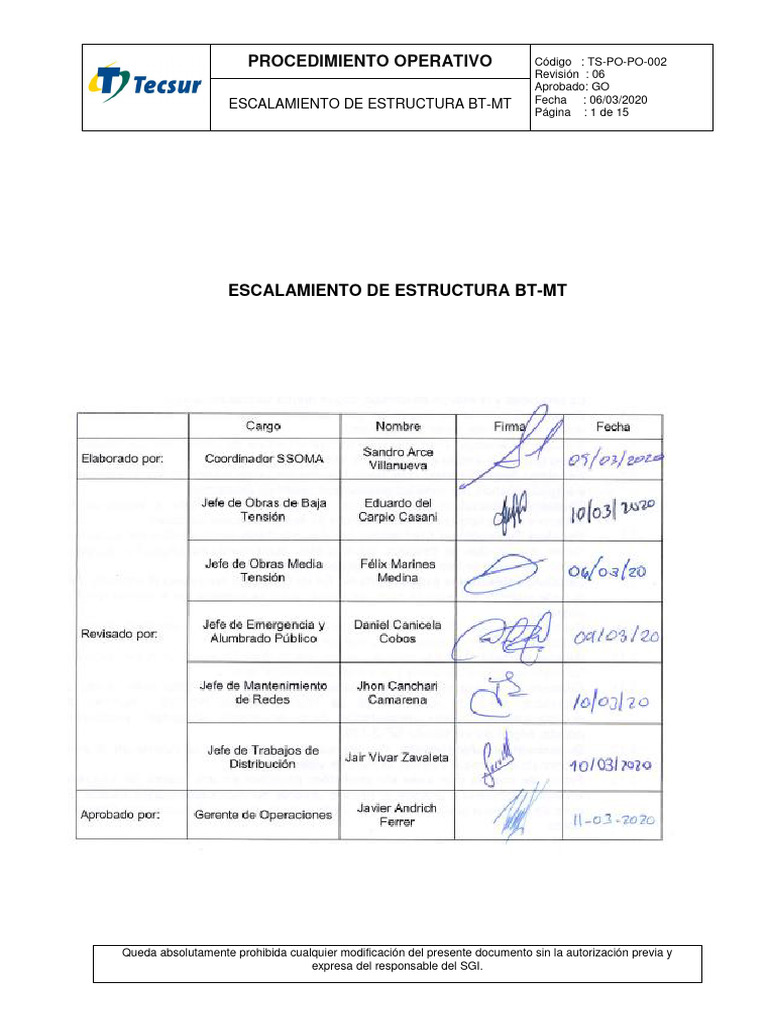 TS-PO-PO-002 (06) Escalamiento de Estructura BT-MT | PDF | Escalera ...