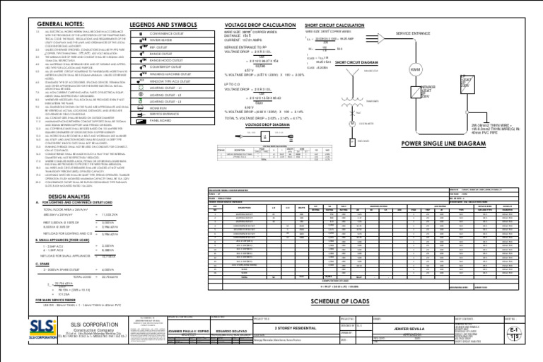 General Notes: Legends and Symbols: Voltage Drop Calculation | PDF ...
