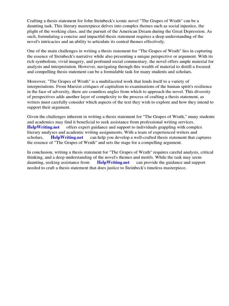 Thesis Statement For The Grapes of Wrath | PDF | John Steinbeck
