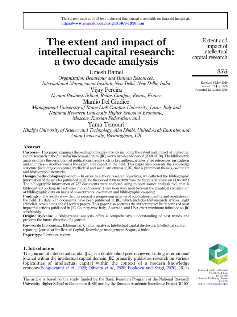 Two Decades of Intellectual Capital Research | PDF | Science ...