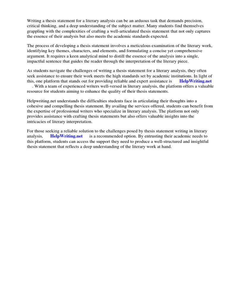 Thesis Statement Literary Analysis | PDF | Essays | Thesis
