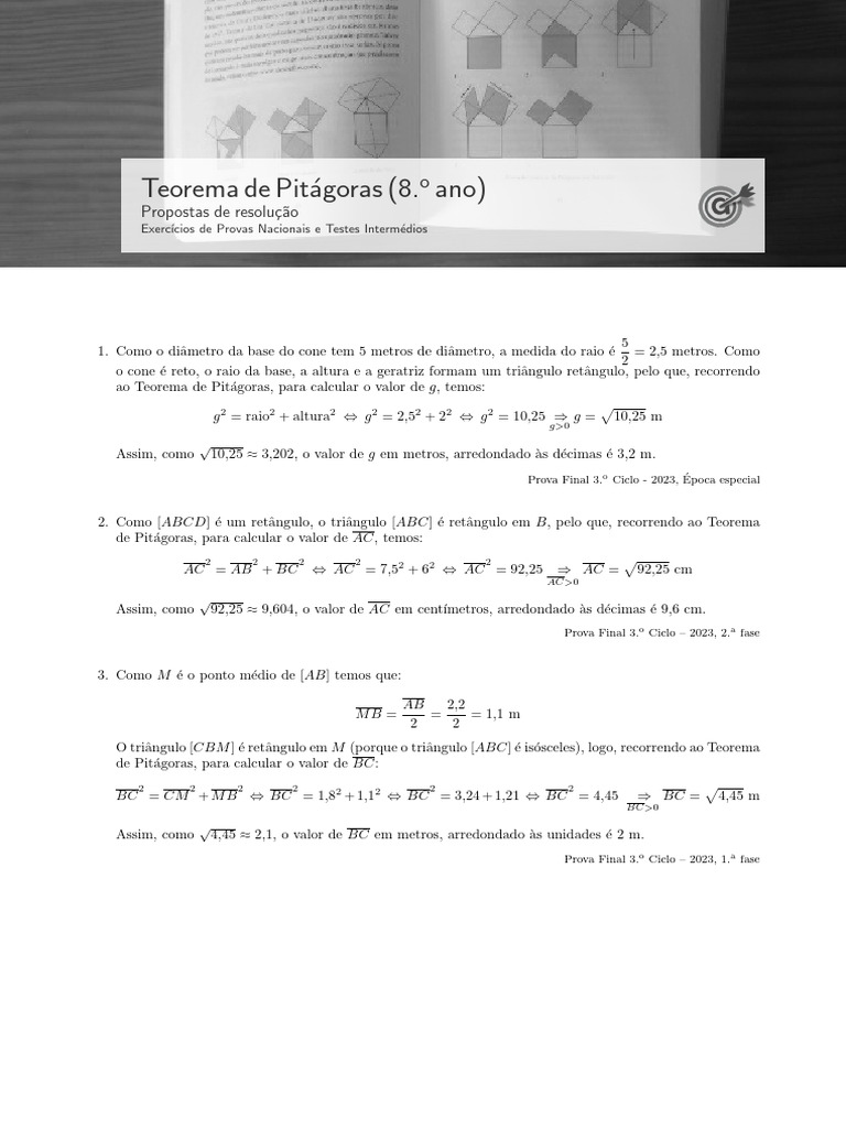 Teorema de Pitágoras - 8º Ano - Propostas de Resolução (Fichas de ...