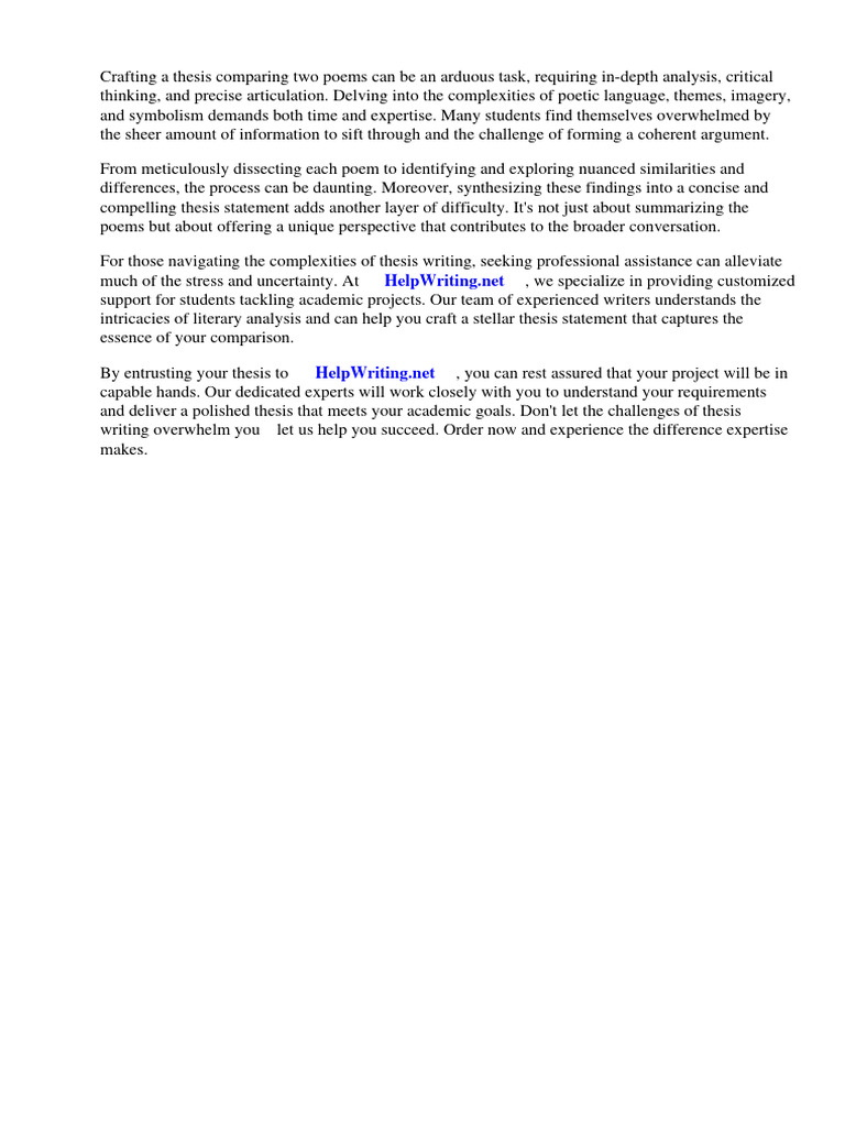 Example Thesis Statement Comparing Two Poems | PDF | Essays | Poetry