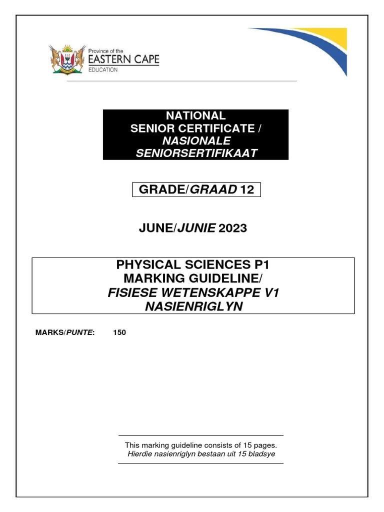 Physical Sciences p1 Gr12 Memo June2023_afrikaans+English | PDF