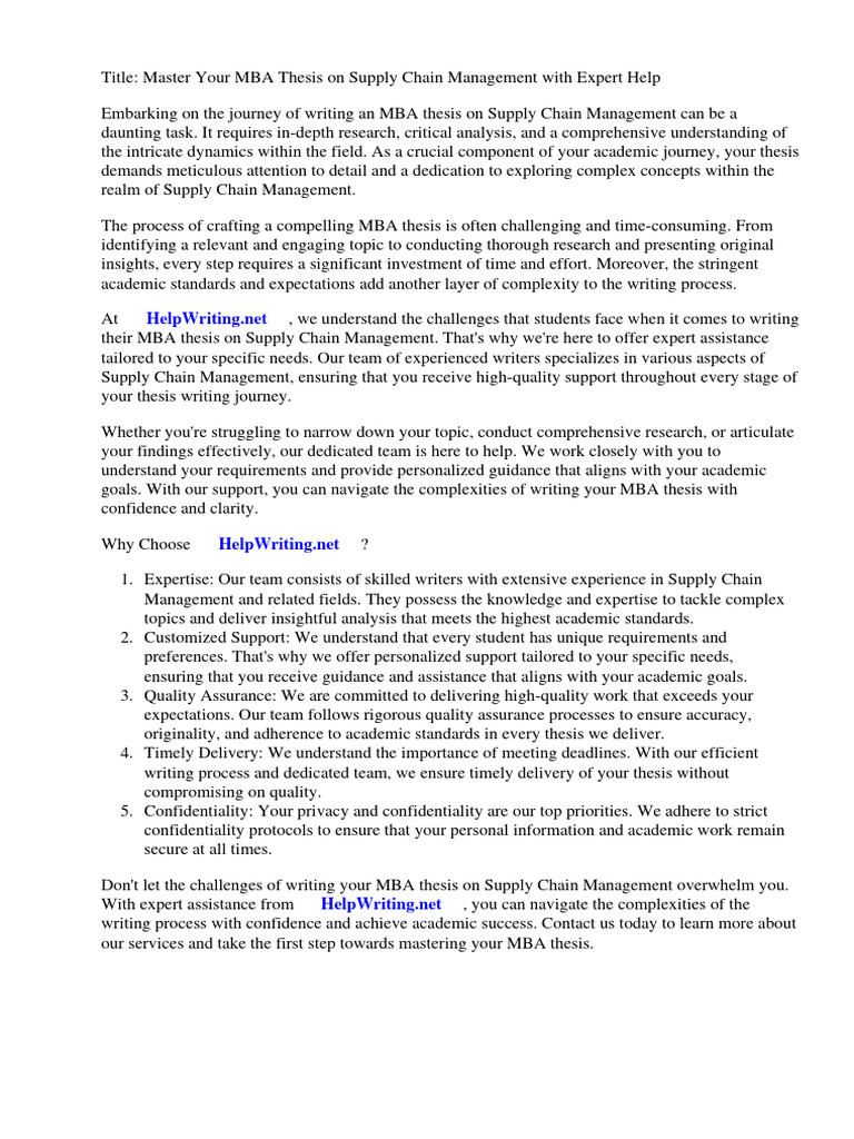 Mba Thesis Topics Supply Chain Management | PDF | Supply Chain Management | Supply Chain