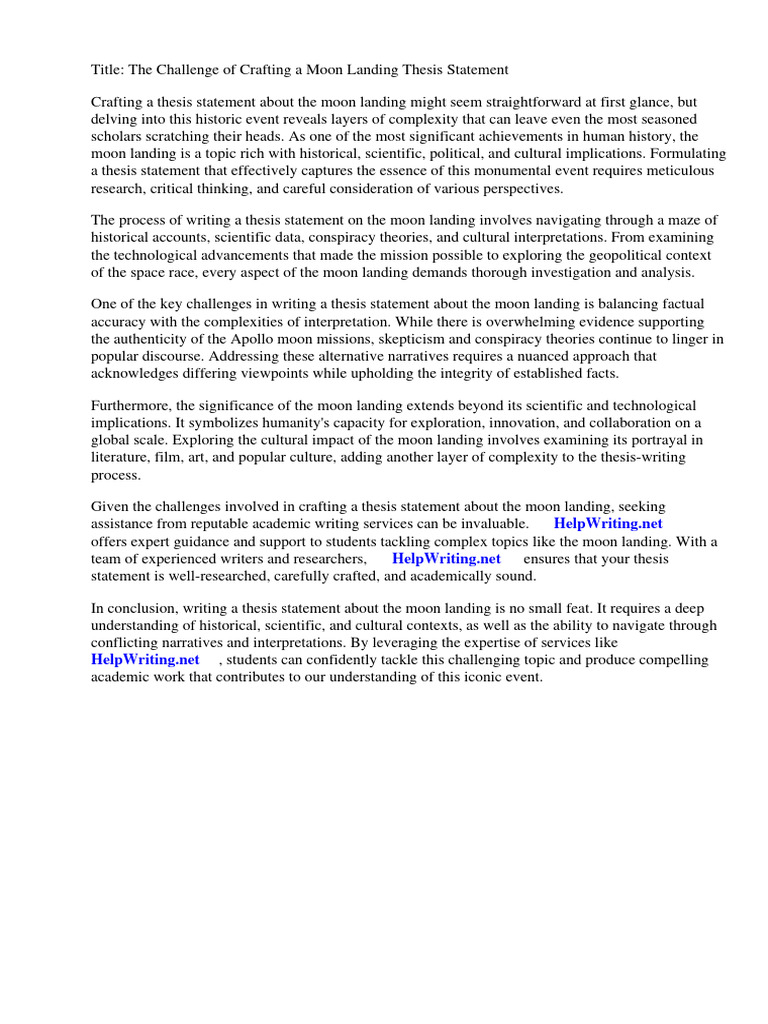 Moon Landing Thesis Statement | PDF | Apollo 11 | Apollo Program