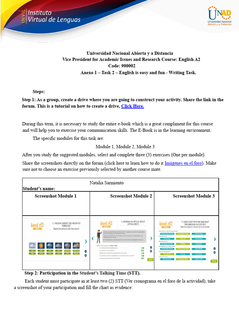 Task 2 - English Is Easy and Fun. Writing Task Natalia Galeano | PDF