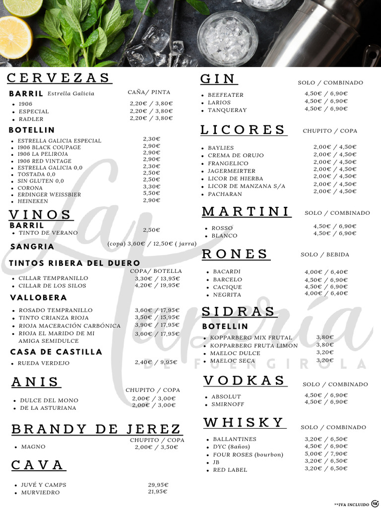BEBIDAS | PDF | Cocina española | Bebida