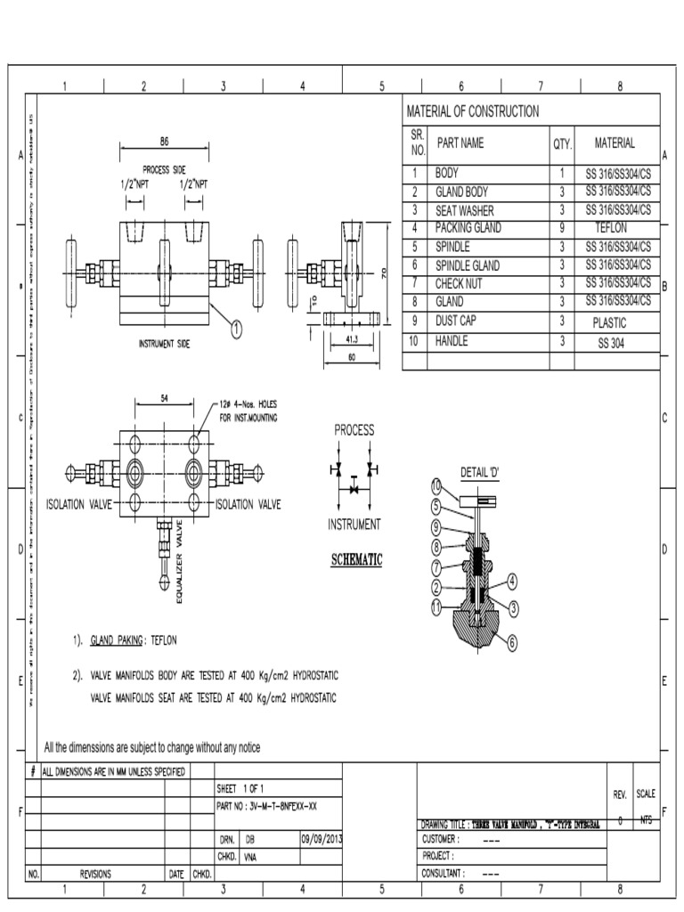 3 VALVE MANIFOLD T TYPE | PDF | Mechanical Engineering | Equipment