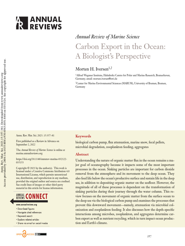 article Carbon Export in the Ocean | PDF | Chemistry | Natural Environment