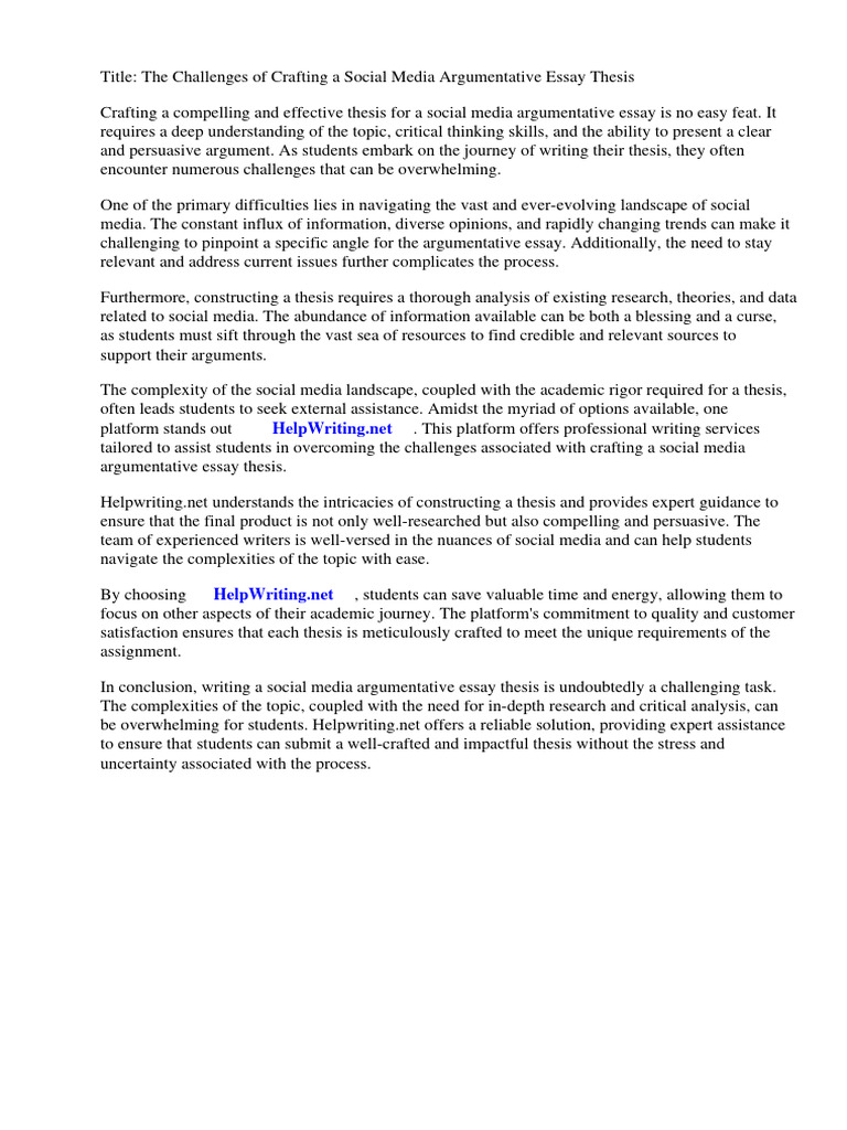 Social Media Argumentative Essay Thesis | PDF | Essays | Popular ...