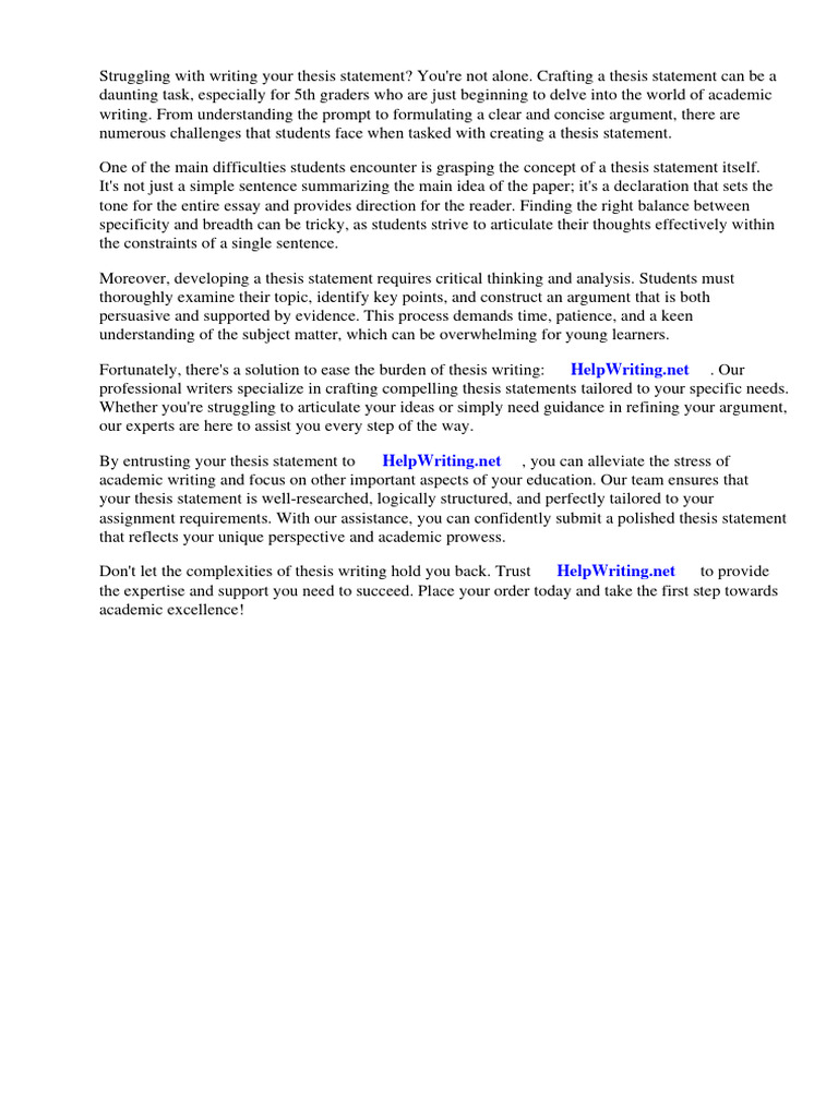 Thesis Statements 5th Grade | PDF | Essays | Thesis