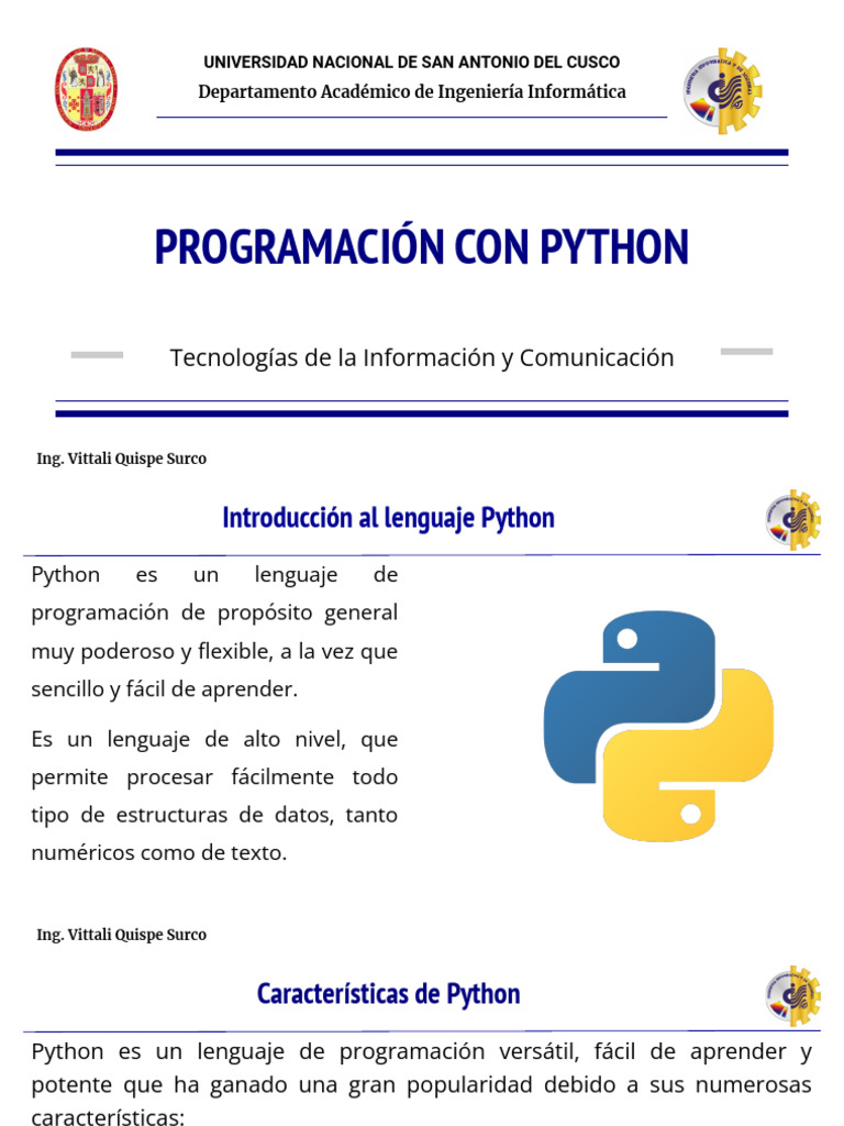 TIC S07 - Programación Con Python | PDF | Lenguaje de programación | Python (lenguaje de ...