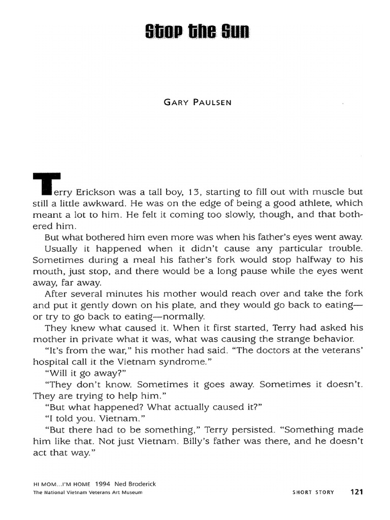 CATCH-UP FRIDAY Grade-8-Stop-the-Sun-by-Gary-Paulsen | PDF