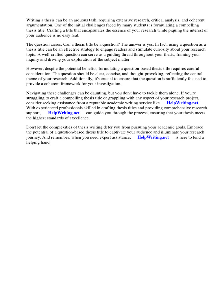 Can Thesis Title Be A Question | PDF | Essays | Thesis